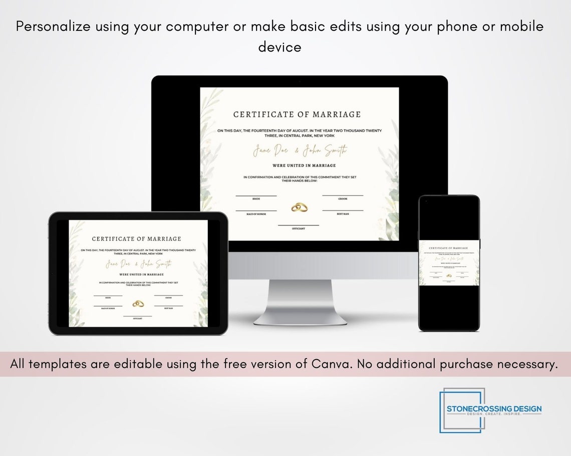 Editable Certificate of Marriage Template. Marriage License. Printable ...