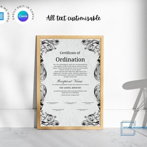 Editable Certificate of Ordination Template. Ordained Minister ...