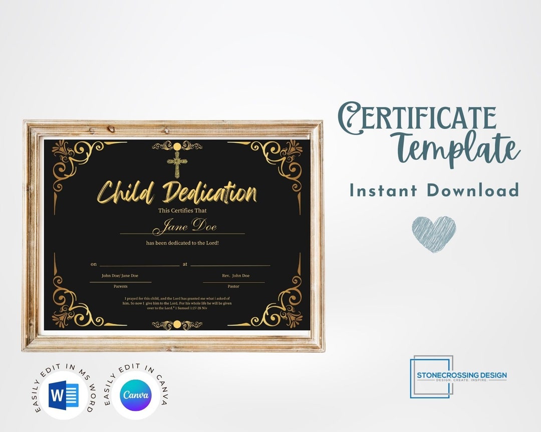 Editable Certificate of Child Dedication Template. Child Dedication ...