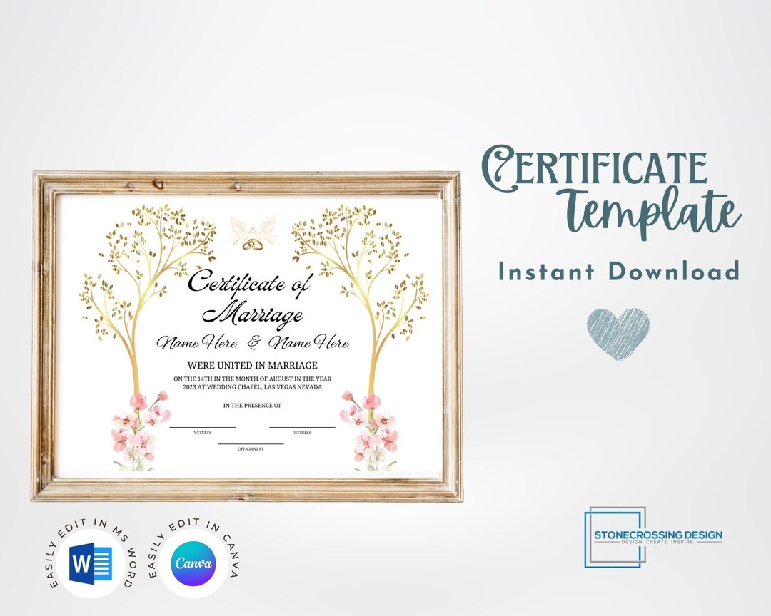 Editable Certificate of Marriage Template. Marriage License. Printable ...
