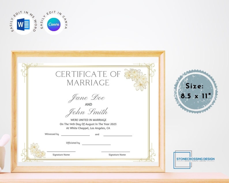 Editable Certificate of Marriage Template. Marriage License. Printable ...