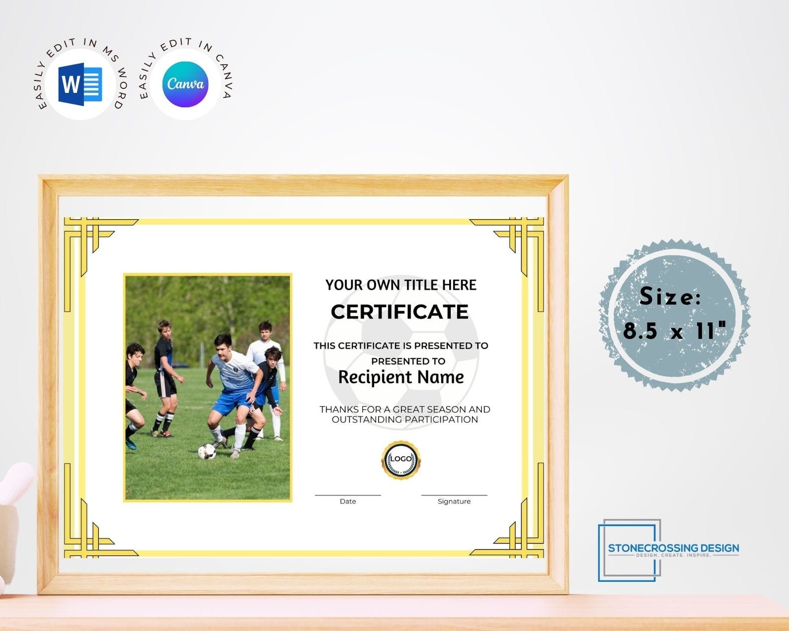 Editable Soccer Sports Certificate Template With Photo. Award. - Etsy
