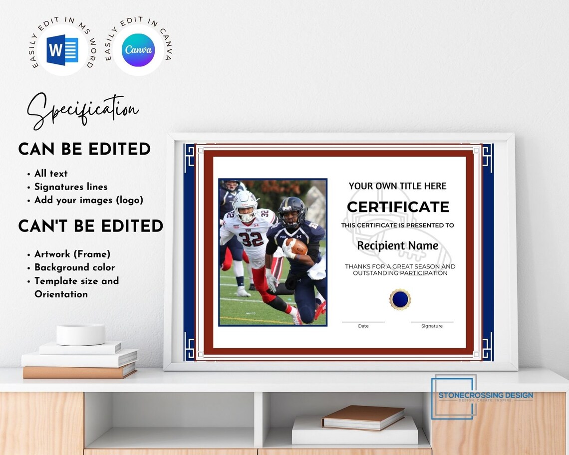 Editable Football Sports Certificate Template With Photo. Award. Trophy ...