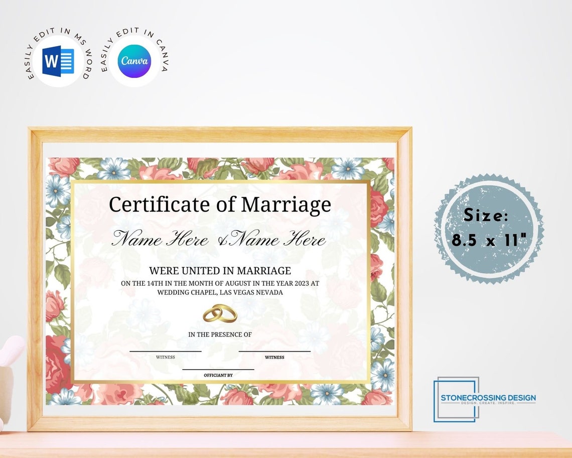 Editable Certificate of Marriage Template. Marriage License. Printable ...