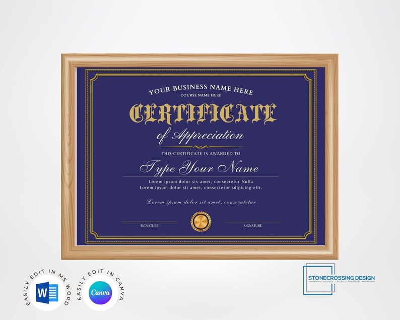 Editable Certificate of Appreciation. Award Template. Printable ...