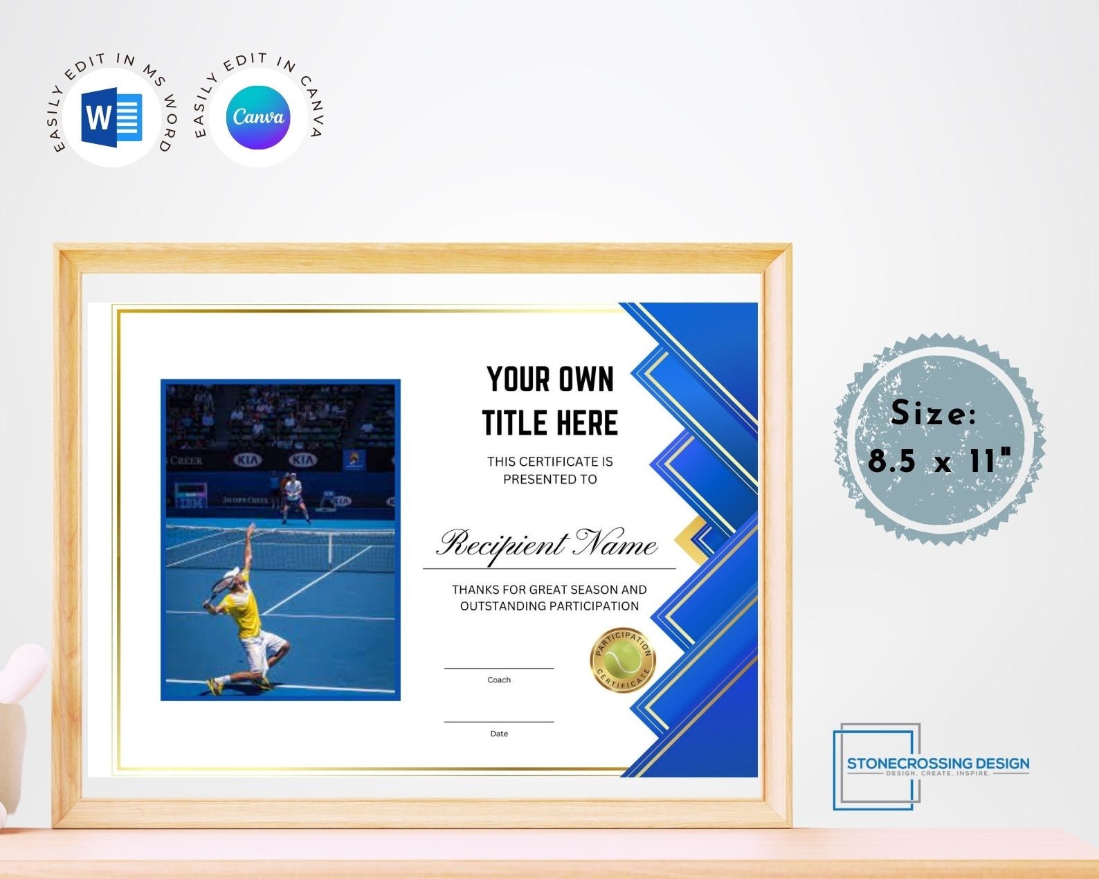 Editable Tennis Sports Certificate. Recognizing Sporting Excellence ...