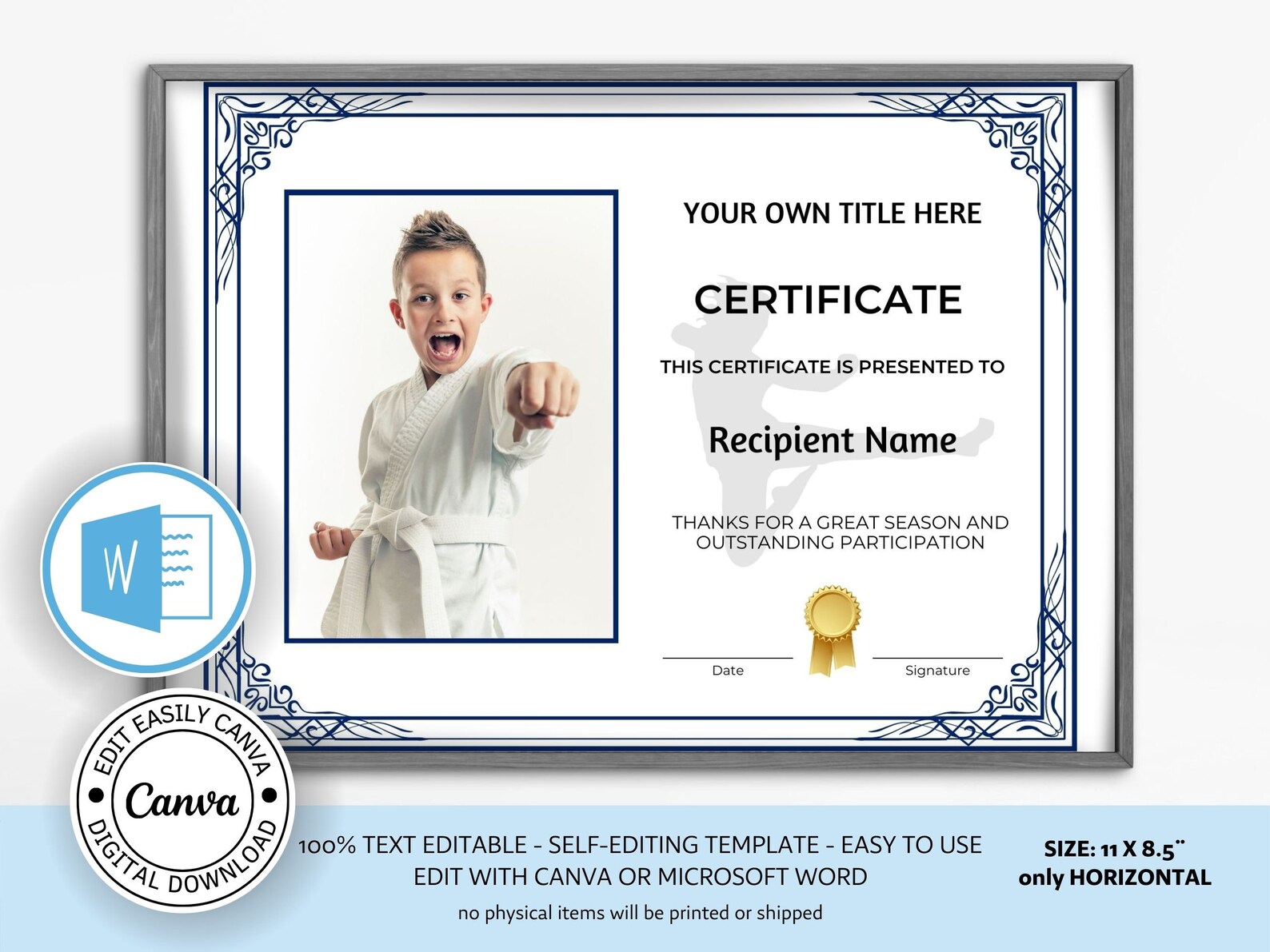 Editable Karate Martial Arts Certificate Template With Photo. - Etsy
