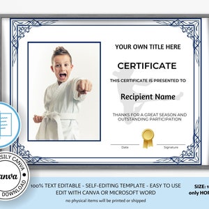Editable Karate Martial Arts Certificate Template With Photo. - Etsy