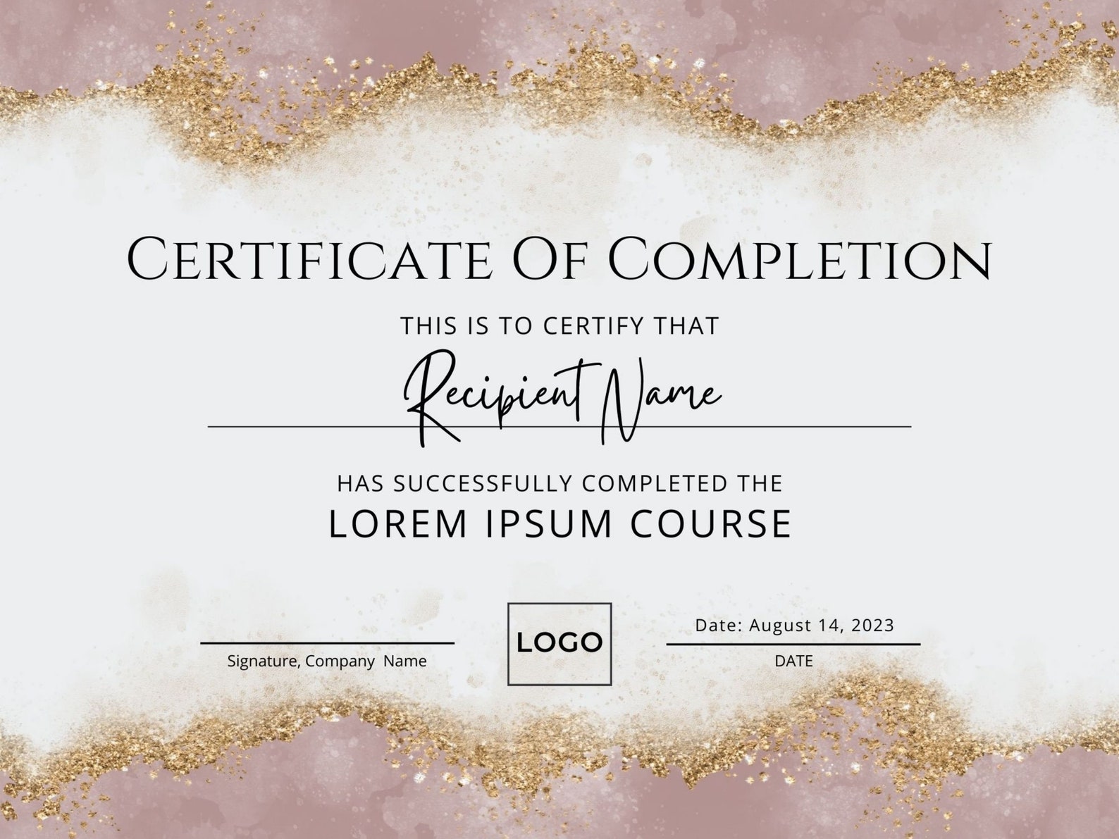 Editable Certificate of Completion Template. Award Template. - Etsy