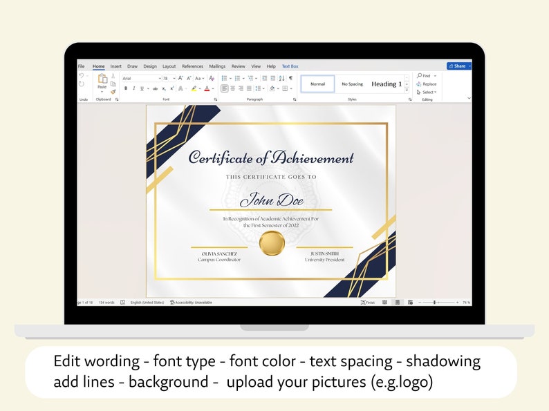 Editable Certificate of Achievement Template. Award Template. - Etsy