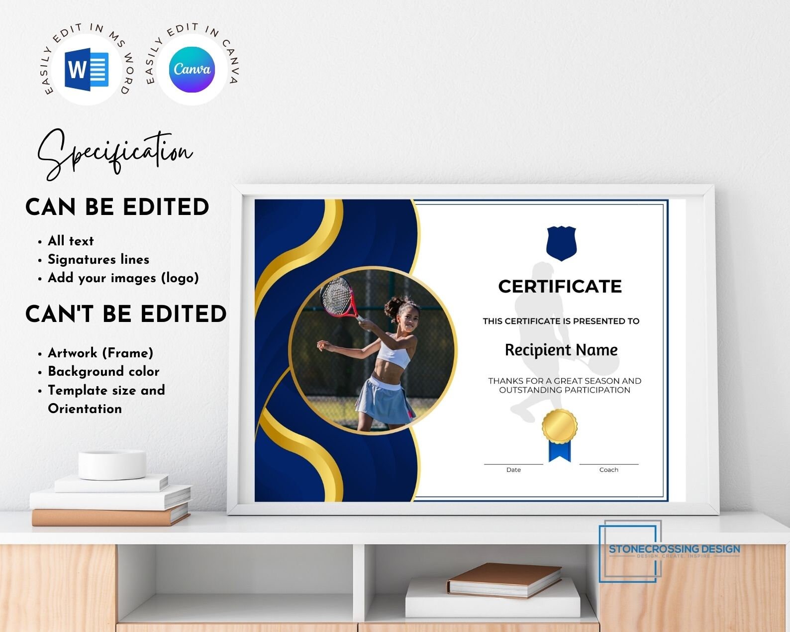 Editable Tennis Sports Certificate Template With Photo. Award. - Etsy