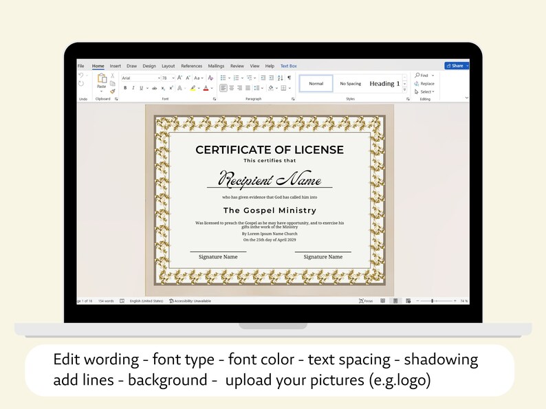 Editable Certificate of License Template. Award Template. - Etsy