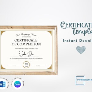Editable Certificate of Completion Template. Award Template. Printable ...
