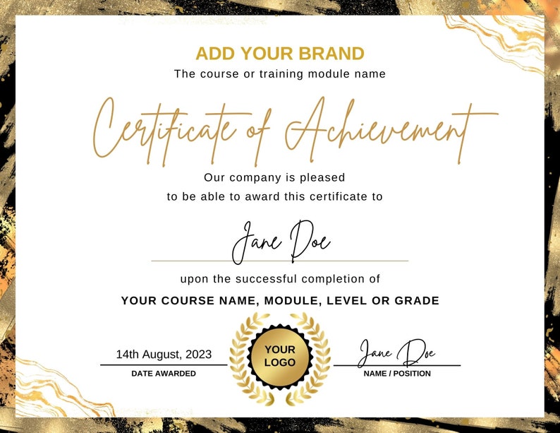 Editable Certificate of Achievement Template. Award Template. - Etsy