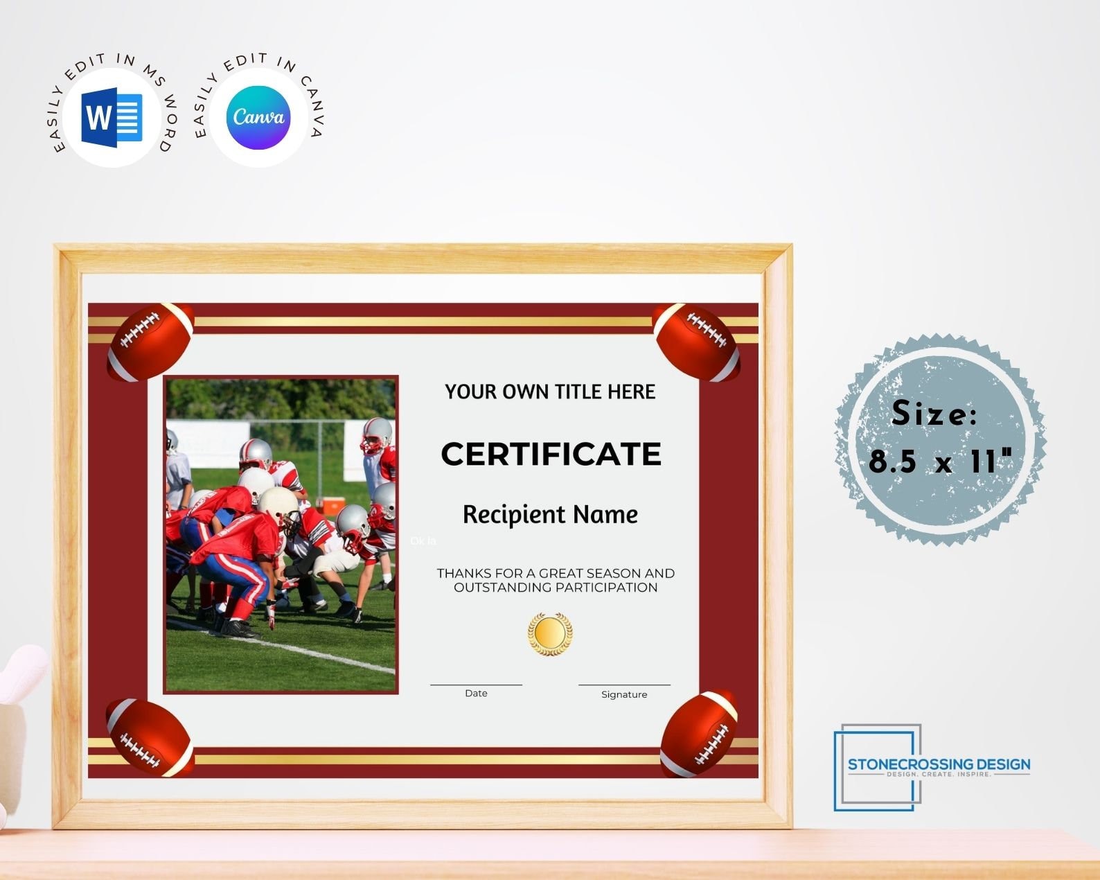Editable Football Sports Certificate Template With Photo. Award. Trophy ...