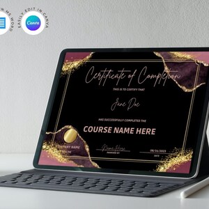 Editable Certificate of Completion Template. Award Template. Printable ...