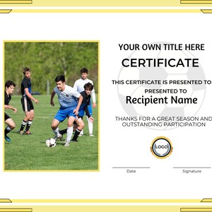 Editable Soccer Sports Certificate Template With Photo. Award. - Etsy