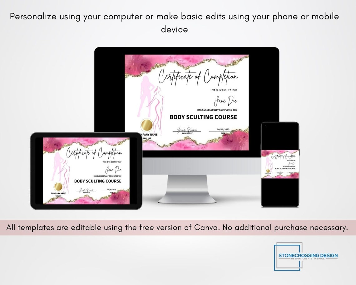 Editable Certificate of Completion Template. Award Template. Printable ...