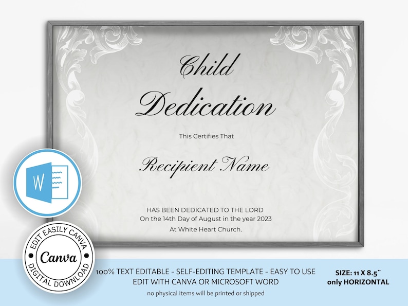 Editable Certificate of Child Dedication Template. Child - Etsy