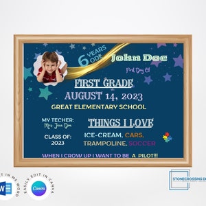 Editable First Day of School Template. School Certificate. Printable ...