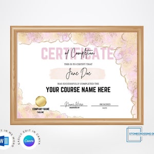 Editable Certificate of Completion Template. Award Template. Printable ...