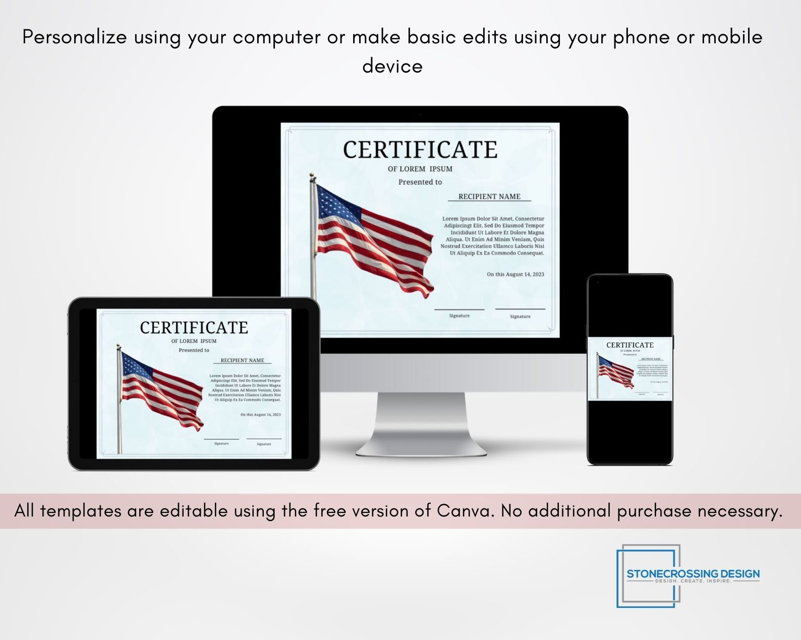 Editable American Flag Template. Award Template. Printable Certificate ...