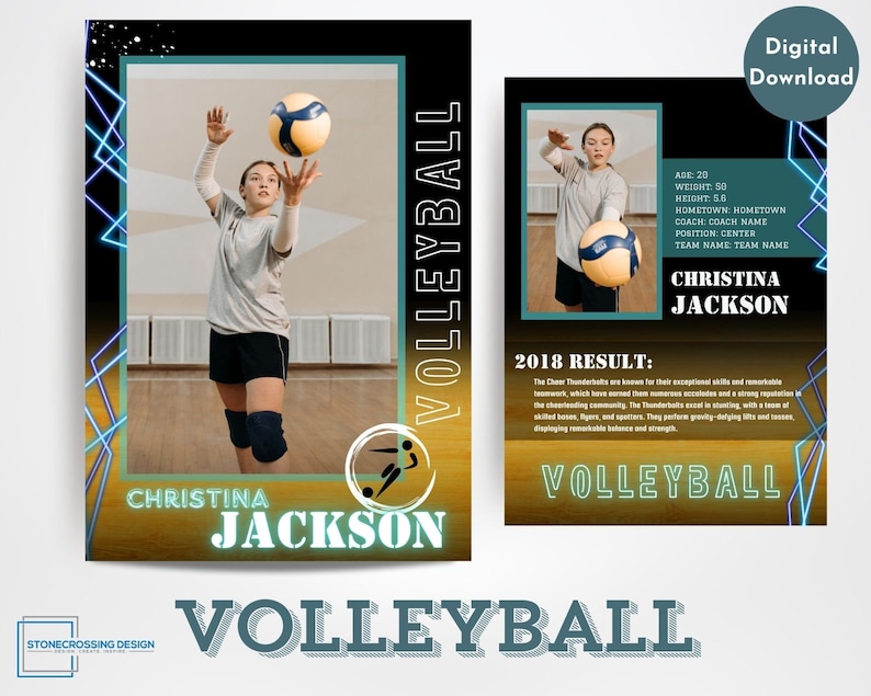 Volleyball Trading Card Template Trading Card Template Canva Template ...