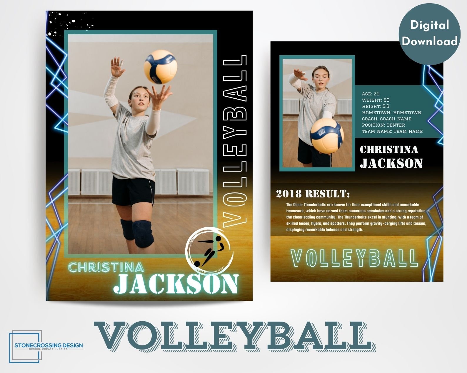 Volleyball Trading Card Template Trading Card Template Canva Template ...