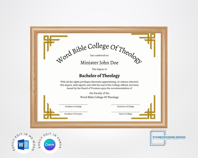 Editable Certificate of Theology. Recognizing Knowledge and Study in ...