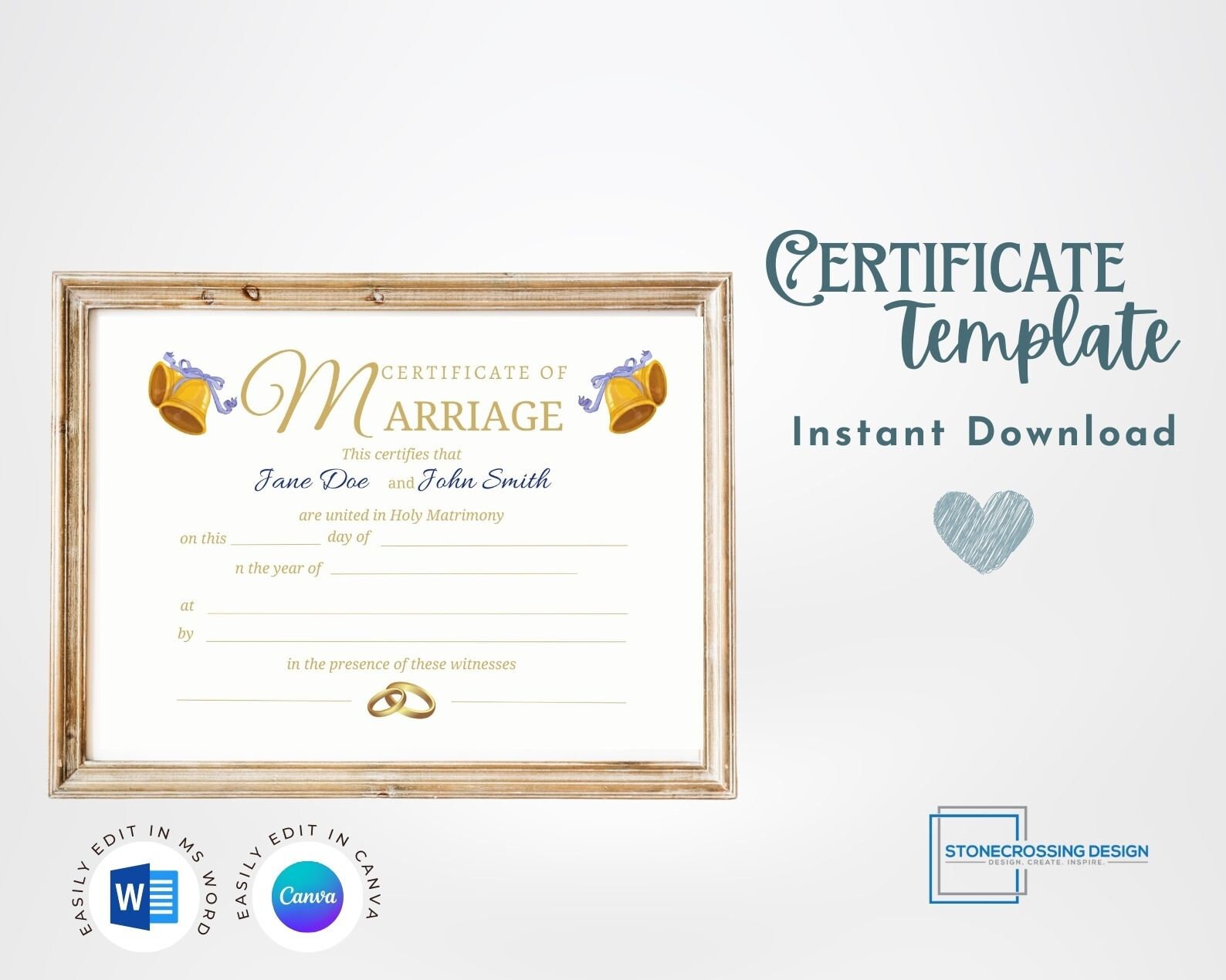 Editable Certificate of Marriage Template. Marriage License. Printable ...