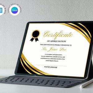 Editable Certificate of Appreciation. Award Template. Printable ...