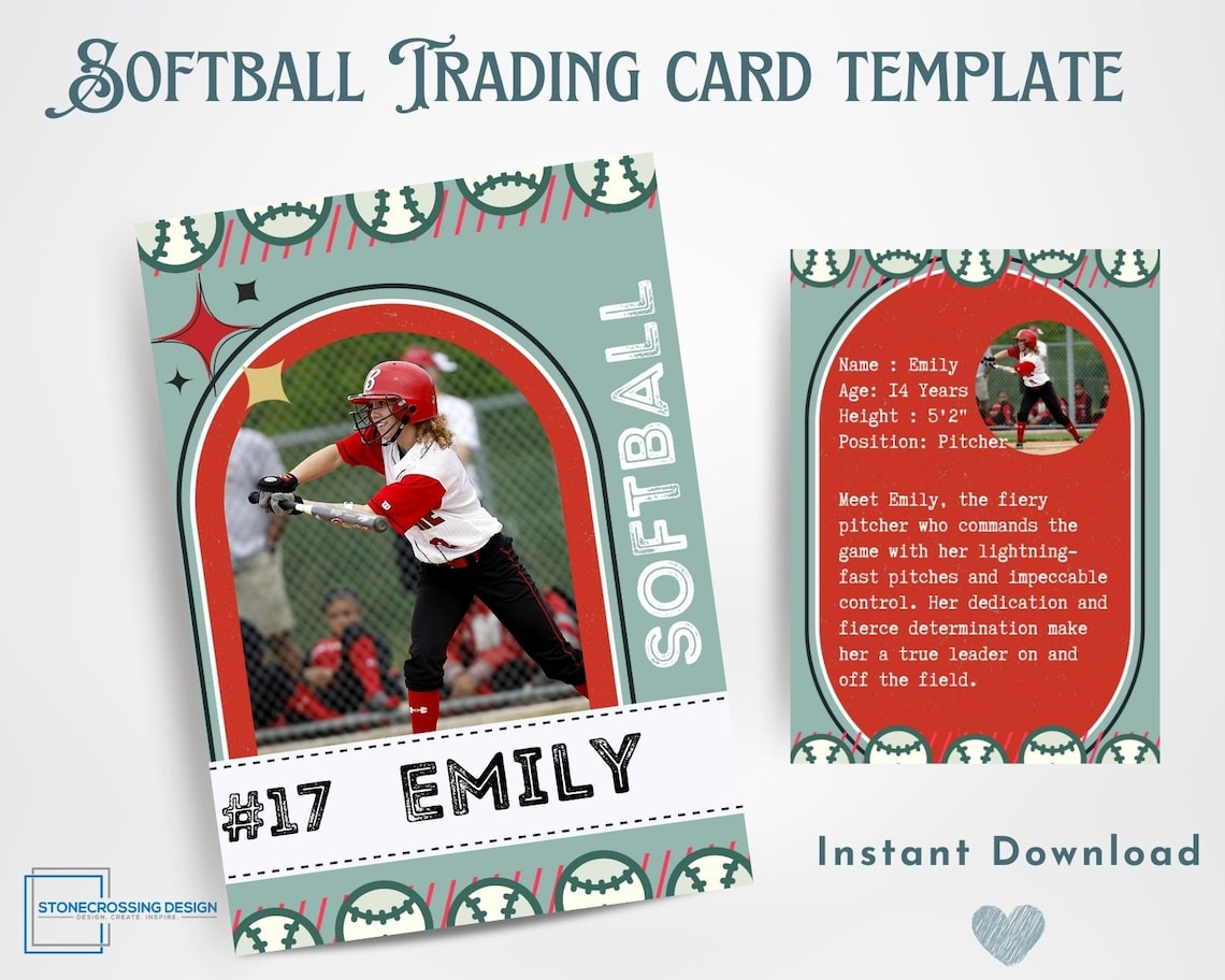 Softball Trading Card Template | Trading Card Template | Canva Template ...