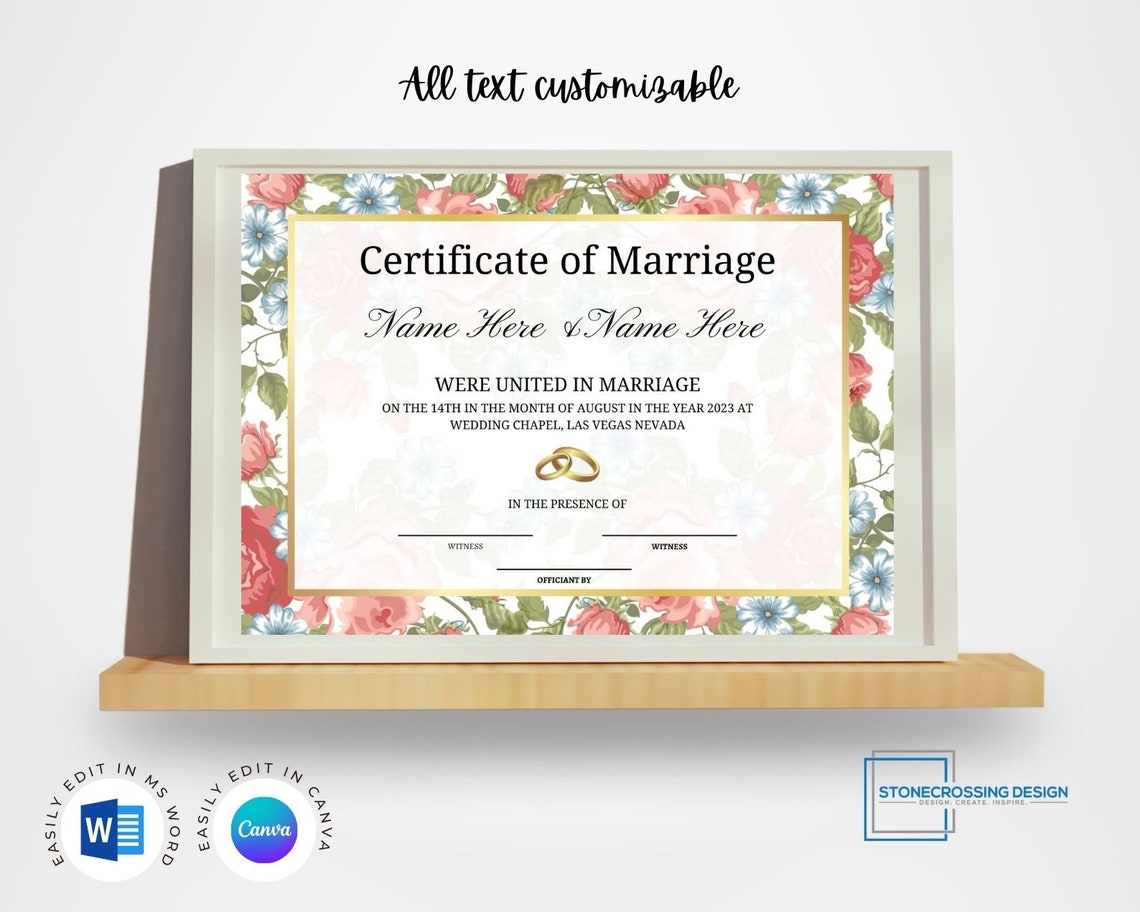 Editable Certificate of Marriage Template. Marriage License. Printable ...