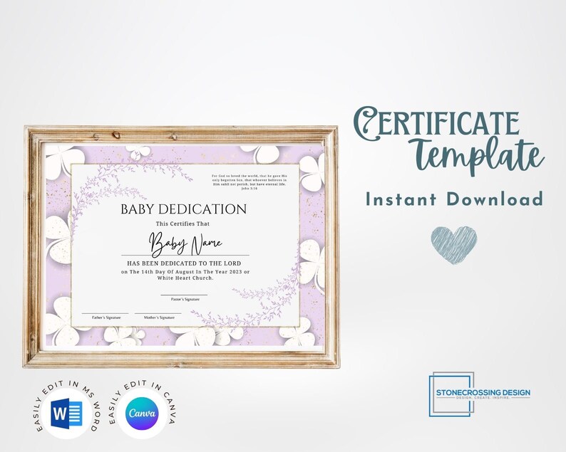 Editable Certificate of Baby Dedication Template. Child Dedication ...