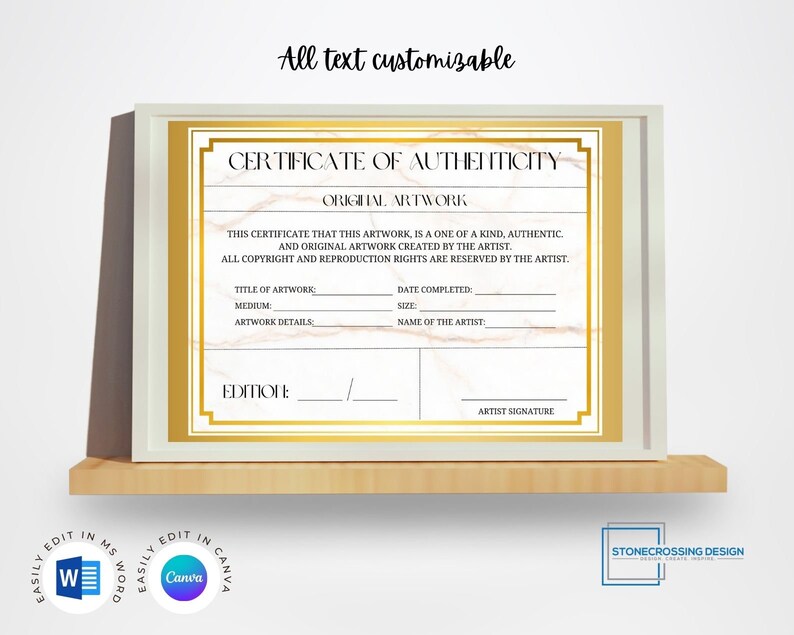 Editable Certificate of Authenticity Template. Authenticity Certificate ...