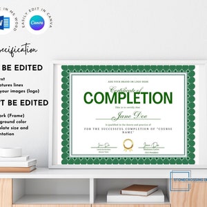 Editable Certificate of Completion Template. Award Template. Printable ...