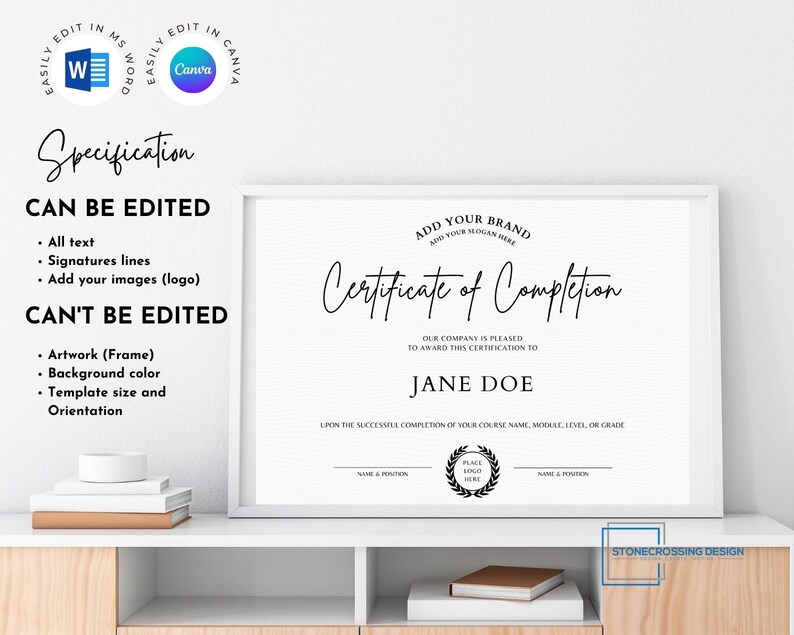 Editable Certificate of Completion Template. Award Template. Printable ...