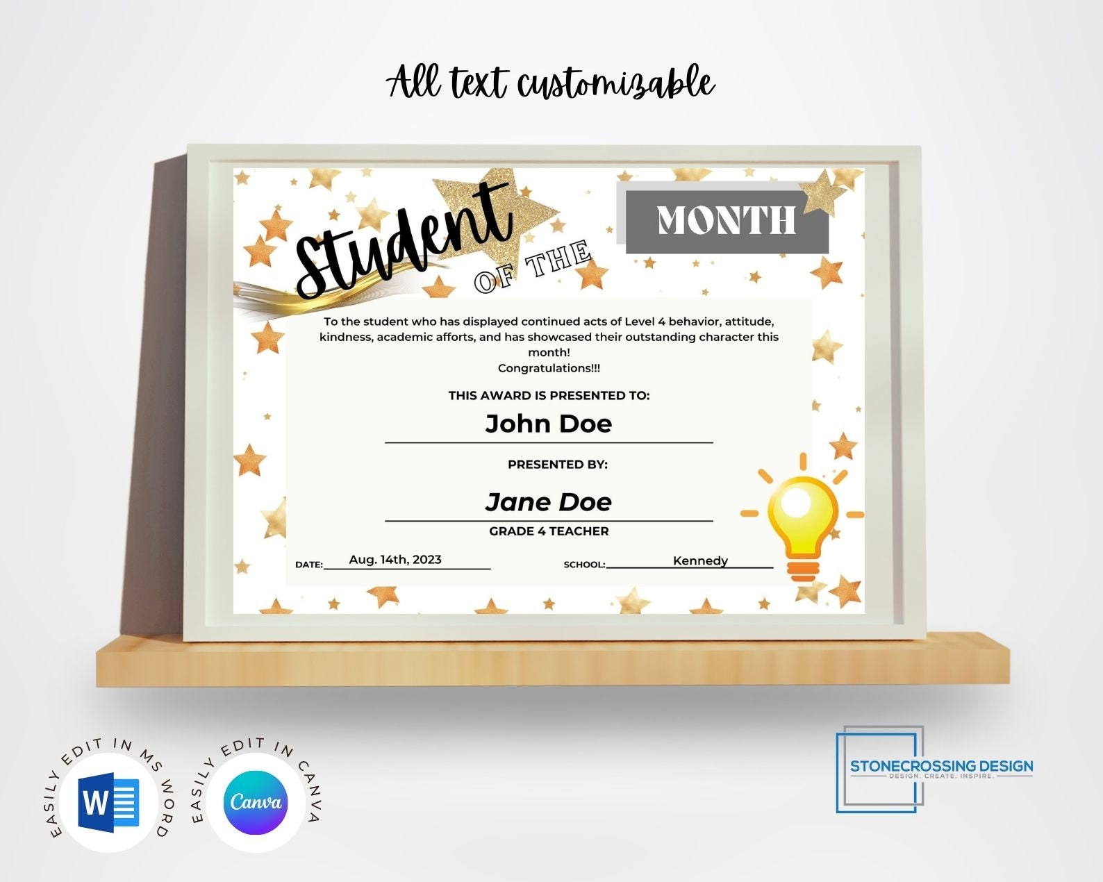 Editable Student of the Month Certificate Template. Student Certificate ...