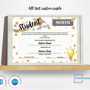 Editable Student of the Month Certificate Template. Student Certificate ...