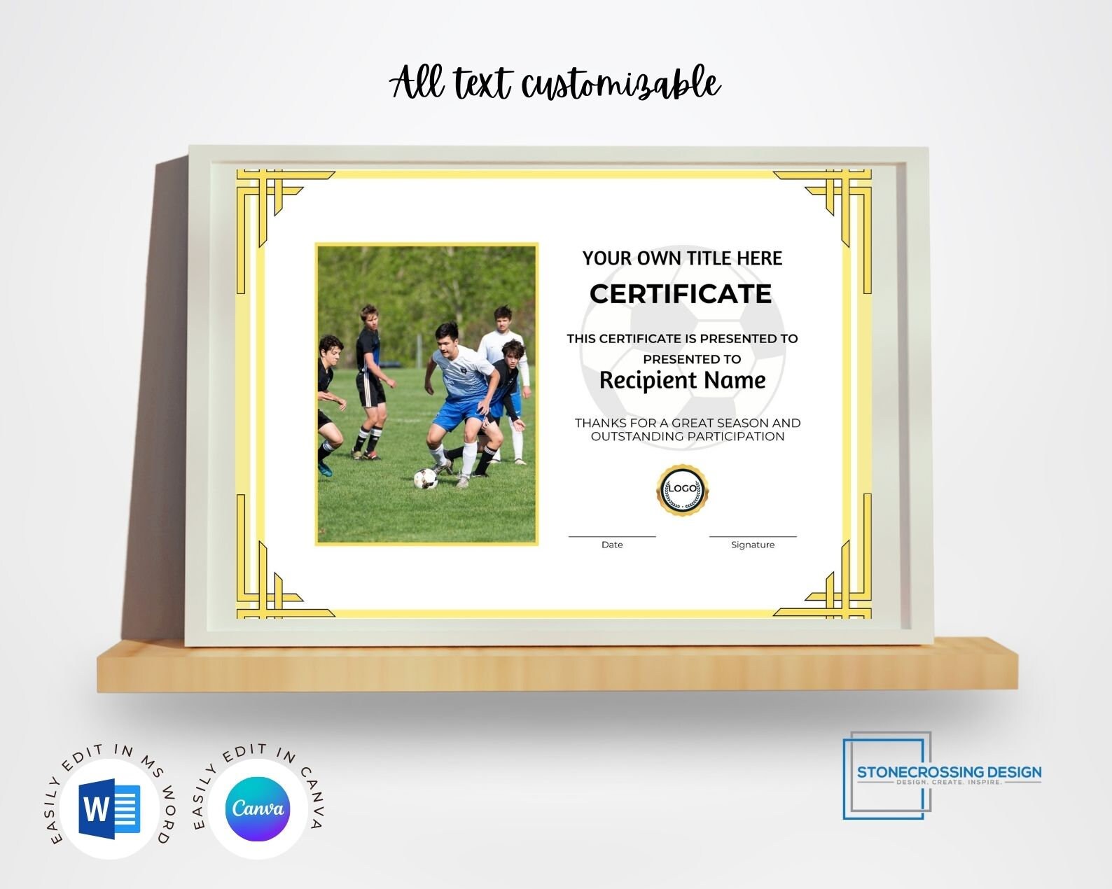 Editable Soccer Sports Certificate Template With Photo. Award. Trophy ...