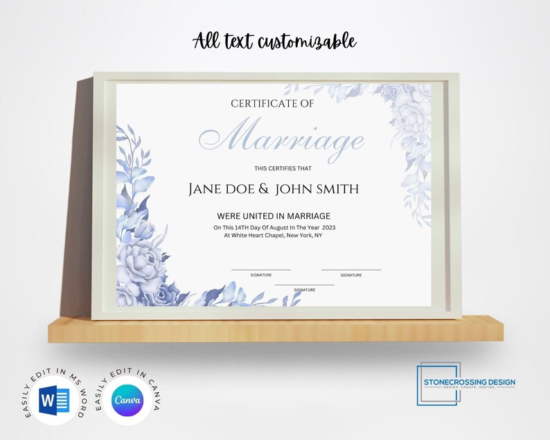 Editable Certificate of Marriage Template. Marriage License. Printable ...