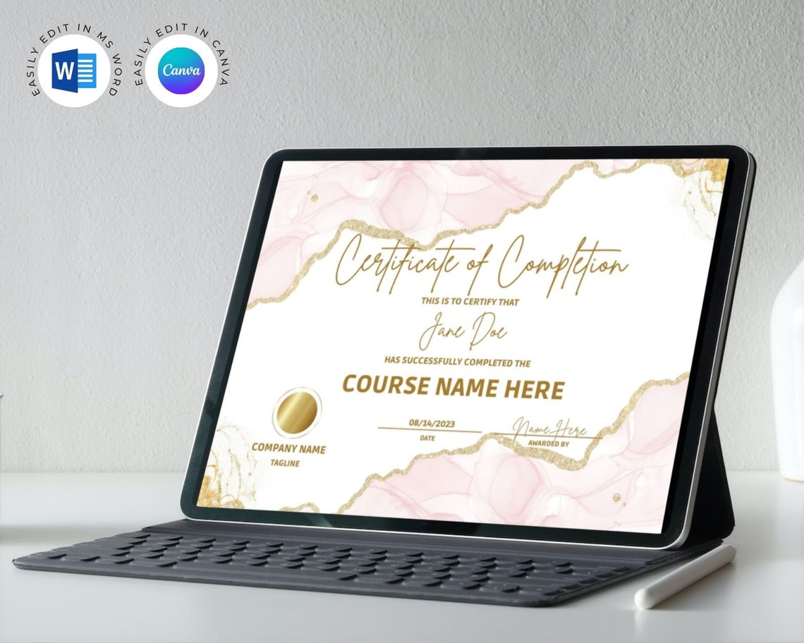 Editable Certificate of Completion Template. Award Template. - Etsy