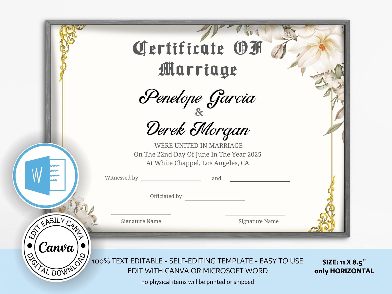 Editable Certificate of Marriage Template. Marriage License. - Etsy