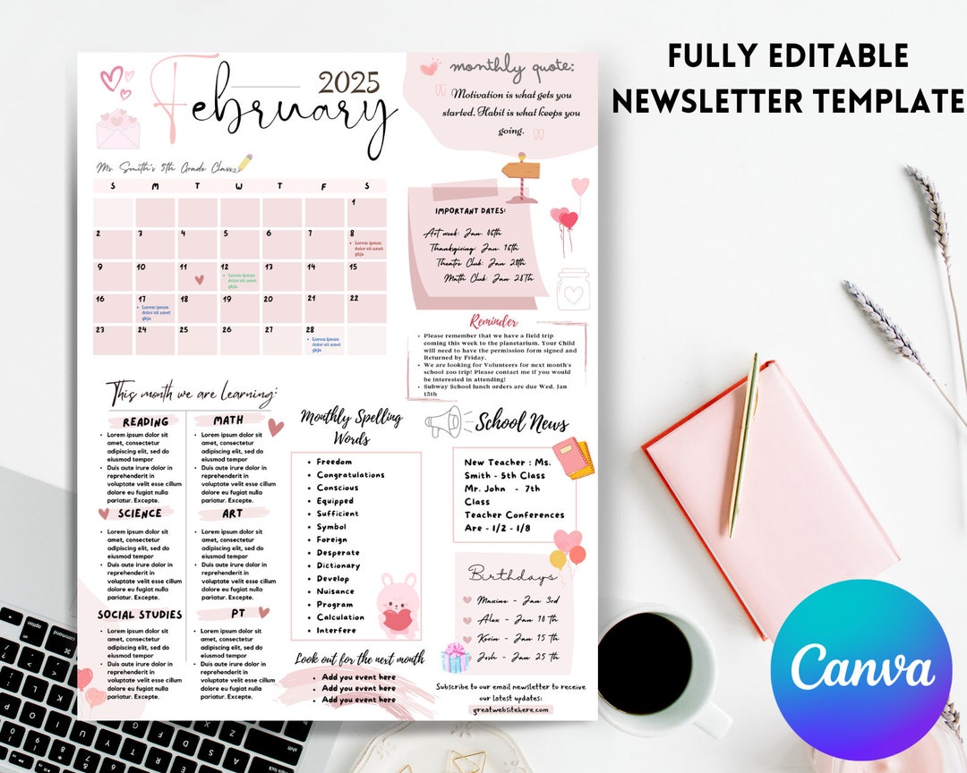 February 2025 Newsletter Template | Editable Monthly Newsletter ...