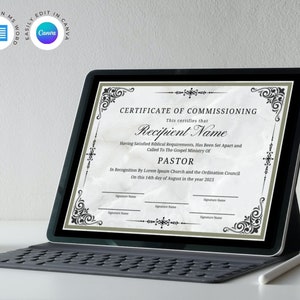 Editable Certificate of Commissioning. Editable With Canva or Microsoft ...