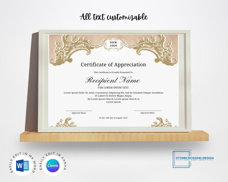 Editable Certificate of Appreciation. Award Template. Printable ...