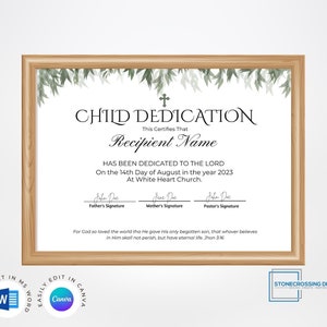 Editable Certificate of Child Dedication Template. Child Dedication ...