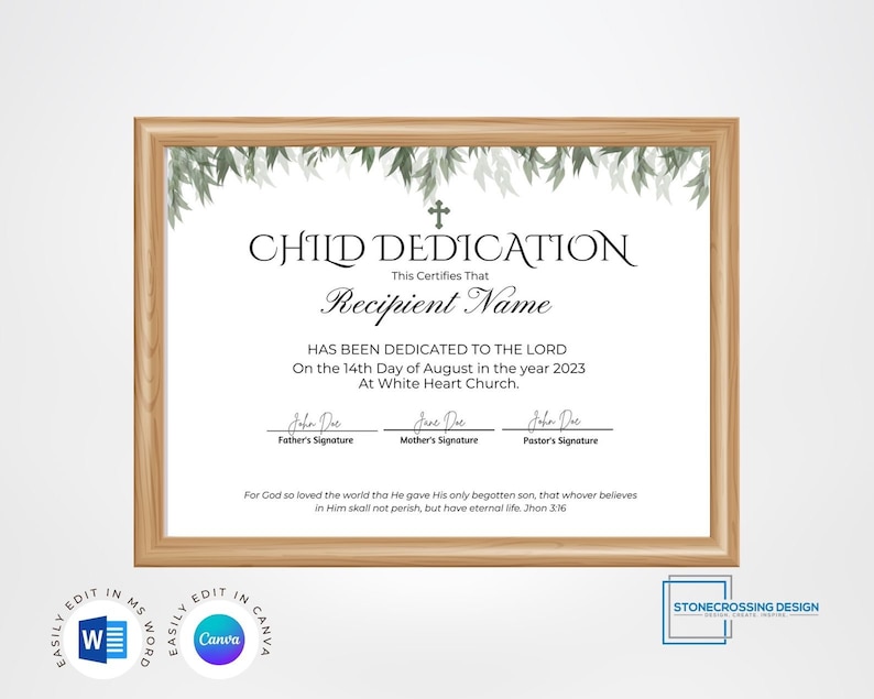 Editable Certificate of Child Dedication Template. Child Dedication ...