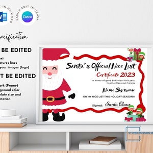 Editable Santa's Certificate. Christmas/holiday Certificate. Editable ...