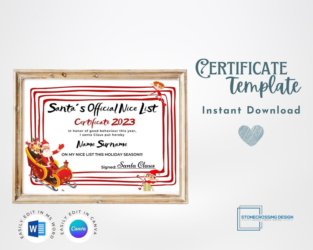 Editable Santa's Certificate. Christmas/holiday Certificate. Editable ...